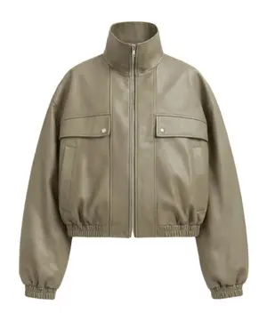 THE FRANKIE SHOP Nolita Faux Leather Bomber Jacket - Gray