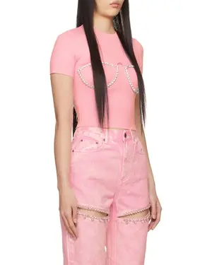 AREA Crystal-embellished Bustier-cup T-shirt