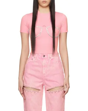 AREA Crystal-embellished Bustier-cup T-shirt