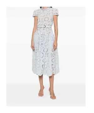 SELF-PORTRAIT Floral Lace Belted Midi Dress