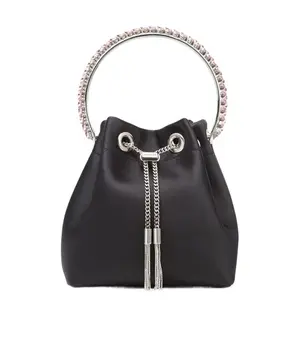 JIMMY CHOO Crystal Decorated Bucket Shoulder Bag - Black