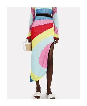 Staud Striped Asymmetric Knitted Skirt
