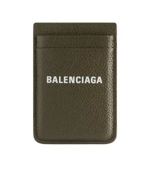 Balenciaga Cash Magnet Card Holder In Dark Green - Brown