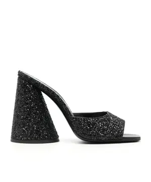 Attico Luz 105mm Glitter-embellished Mules - Black