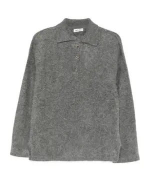 Soft Goat Brushed-effect Knitted Polo Shirt - Grey