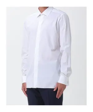 Zegna Poplin-texture Classic-collar Shirt - White