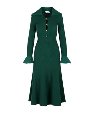 SELF-PORTRAIT Keyhole Knit Midi Dress - Green
