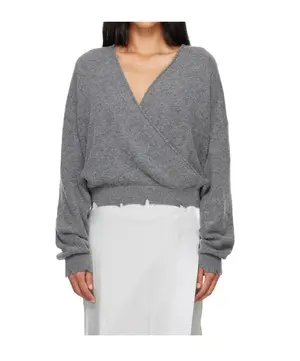 OPEN YY Wool-blend Crossover Wrap-style Knit Sweater - Grey