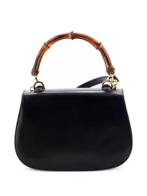 Gucci Vintage Convertible Bamboo Top Handle Bag Leather Small Satchel - Black