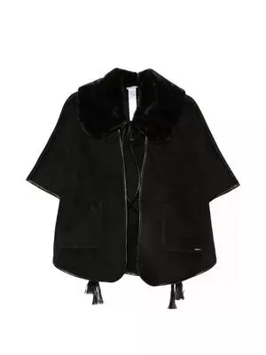 TWINSET Faux-fur Collar Tassel Cape - Black