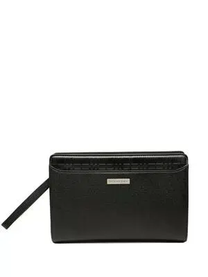 Burberry 2000-2017 Check Embossed Leather Trimmed Clutch Bag - Black
