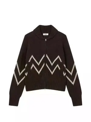 STUDIO TOMBOY Zigzag-knit Zip-up Cardigan - Brown
