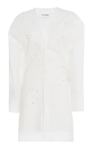 DES_PHEMMES Embroidered Poplin Shirt Mini Dress - White