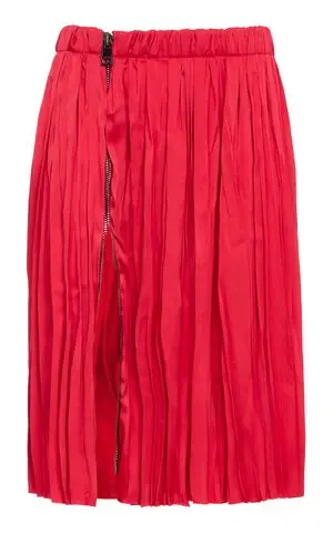 DES_PHEMMES Crinkle Pleated Satin Midi Skirt - Red