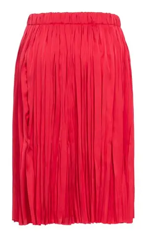 DES_PHEMMES Crinkle Pleated Satin Midi Skirt - Red