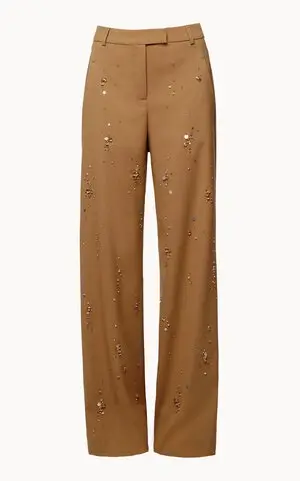 DES_PHEMMES Embellished Crepe Straight-leg Pants - Brown
