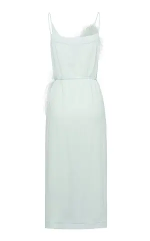 DES_PHEMMES Feathered Crepe Midi Dress - Light Blue
