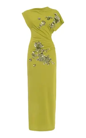 DES_PHEMMES Asyymmetrical Embellished Maxi Dress - Green
