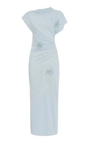 DES_PHEMMES Asyymmetrical Embellished Maxi Dress - Light Blue