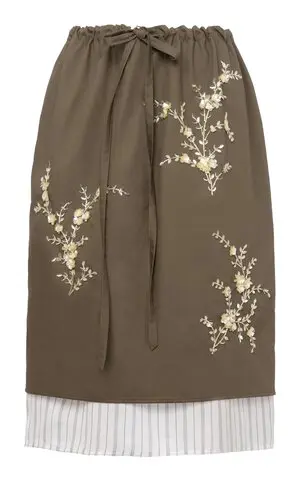 DES_PHEMMES Embellished Cotton Knee-Length Skirt Olive