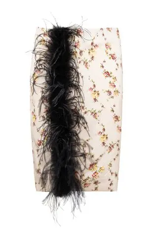 DES_PHEMMES Slit Feathered Midi Skirt - Multi