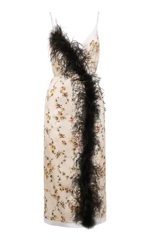 DES_PHEMMES Wrap Feathered Midi Dress - Multi