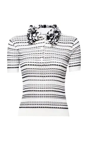 DES_PHEMMES Embellished Ribbed Knit Polo Shirt - Multi