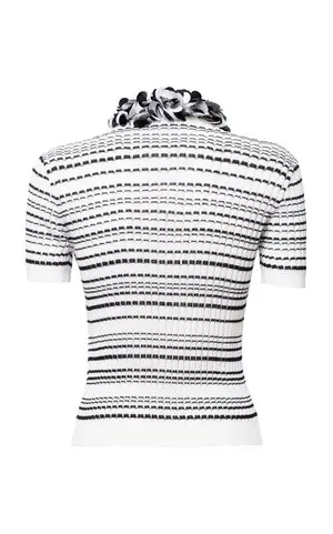 DES_PHEMMES Embellished Ribbed Knit Polo Shirt