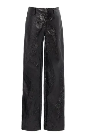 DES_PHEMMES Low-rise Faux Leather Straight-leg Pants - Black
