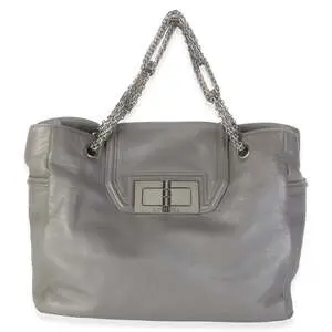 Chanel Grey Calfskin Mademoiselle Lock Bijoux Chain Tote - Gray