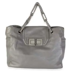 Chanel Grey Calfskin Mademoiselle Lock Bijoux Chain Tote - Gray