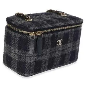 Chanel Multicolor Tweed Vanity Case With Chain - Blue