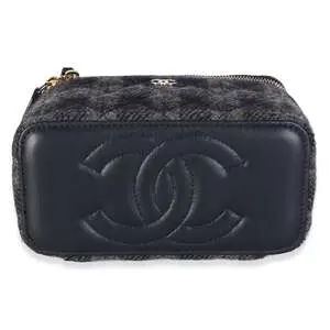 Chanel Multicolor Tweed Vanity Case With Chain - Blue
