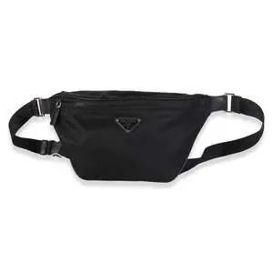 Prada Re-nylon Saffiano Logo Plate Belt Bag - Black