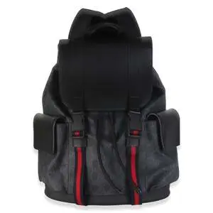 Gucci Soft Gg Supreme Canvas Calfskin Web Double Buckle Backpack - Black