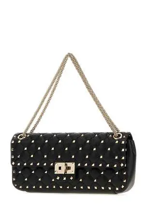 Valentino Garavani Leather Medium Rockstud Spike Shoulder Bag - Black