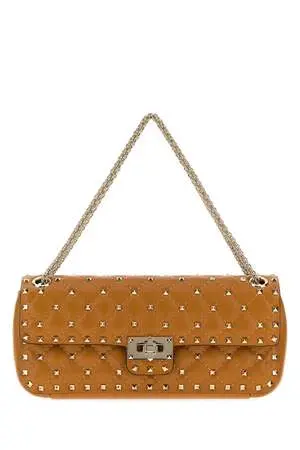 Valentino Garavani Valentino Garavani Women Caramel Leather Medium Rockstud Spike Shoulder Bag Brown