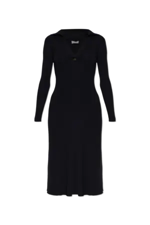 Moncler Ribbed Midi Dress With Long Sleeves - Black