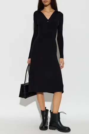 Moncler Ribbed Midi Dress With Long Sleeves