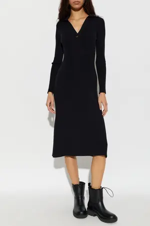 Moncler Ribbed Midi Dress With Long Sleeves