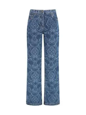 Etro Ornamental Jacquard Denim Jeans - Blue