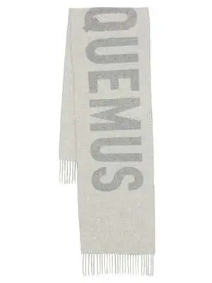 Jacquemus L`écharpe In Lana Con Frange E Logo - Gray