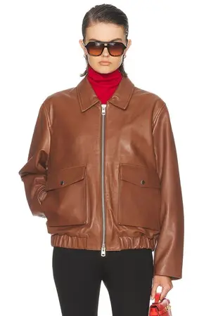 Citizens Of Humanity Zip Front Bomber Jacket In Brown - Praline
