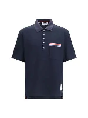 Thom Browne Short-sleeve Polo With Chest Pocket - Blue