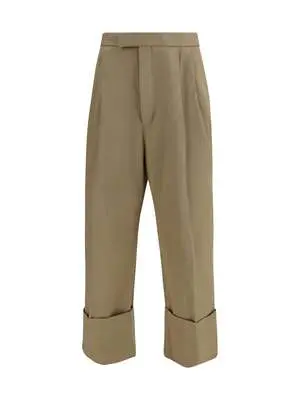 Thom Browne Cotton Gabardine Pants With Double Pleats - Cream