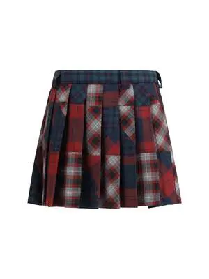 Miu Miu Pleated Patchwork Tartan Mini Skirt - Multicolor