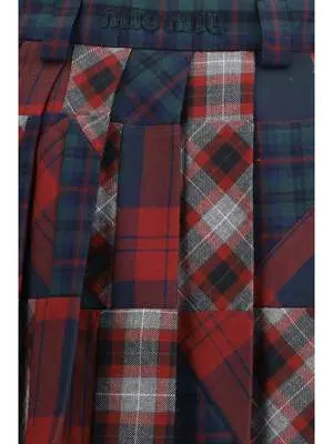 Miu Miu Pleated Patchwork Tartan Mini Skirt