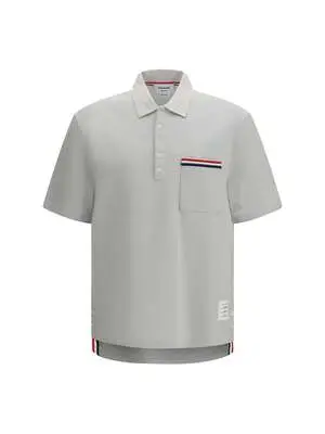 Thom Browne Short-sleeve Polo With Chest Pocket - Gray