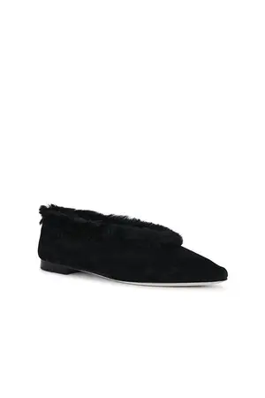 JIMMY CHOO Suede Shearling Margot Flat