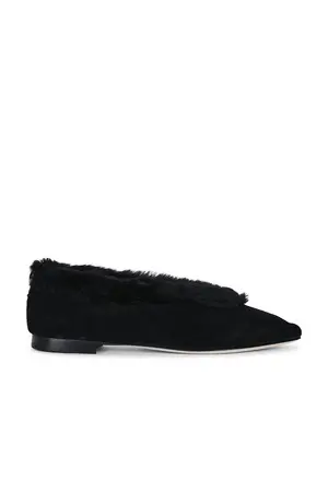 JIMMY CHOO Suede Shearling Margot Flat